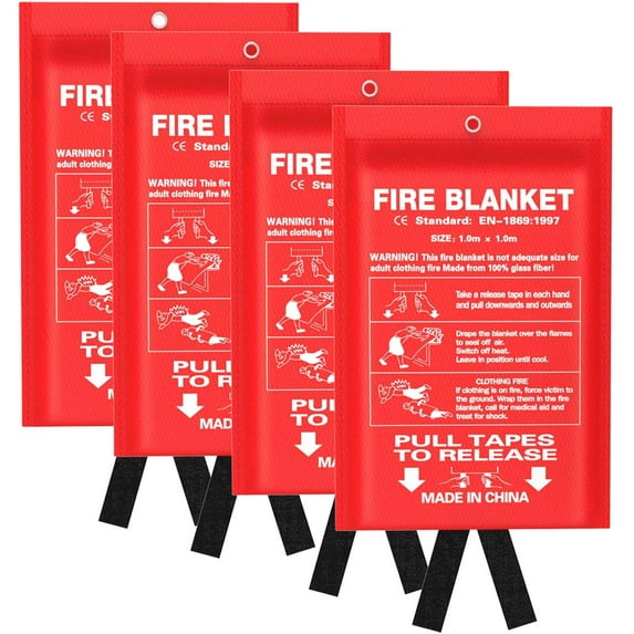 Emergency Fire Blanket for Kitchen and Home, 4 Pack 39.37”x39.37 ...