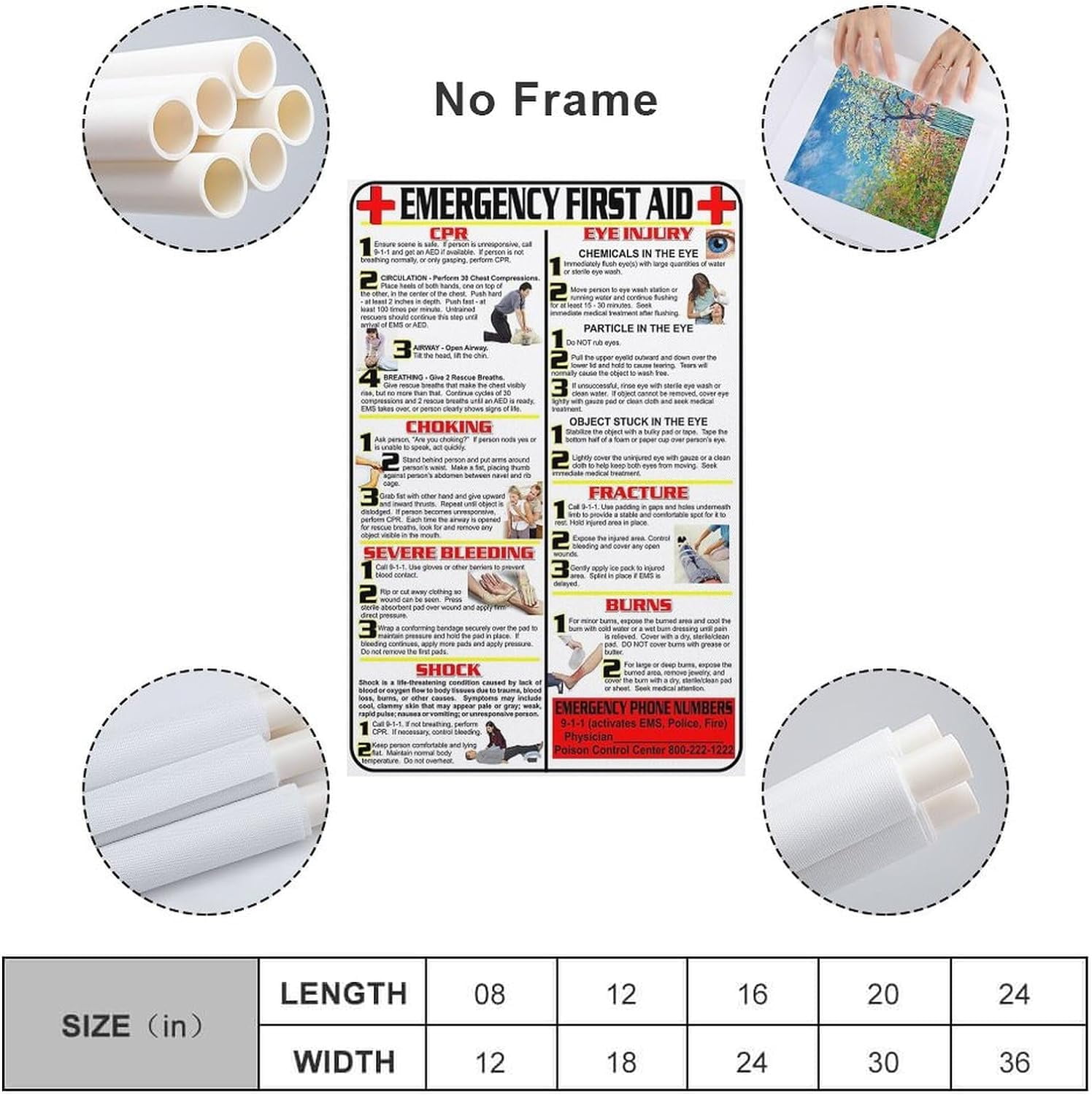 Emergency First Aid Chart Poster, Includes Cpr, Shock, Eye Injury ...