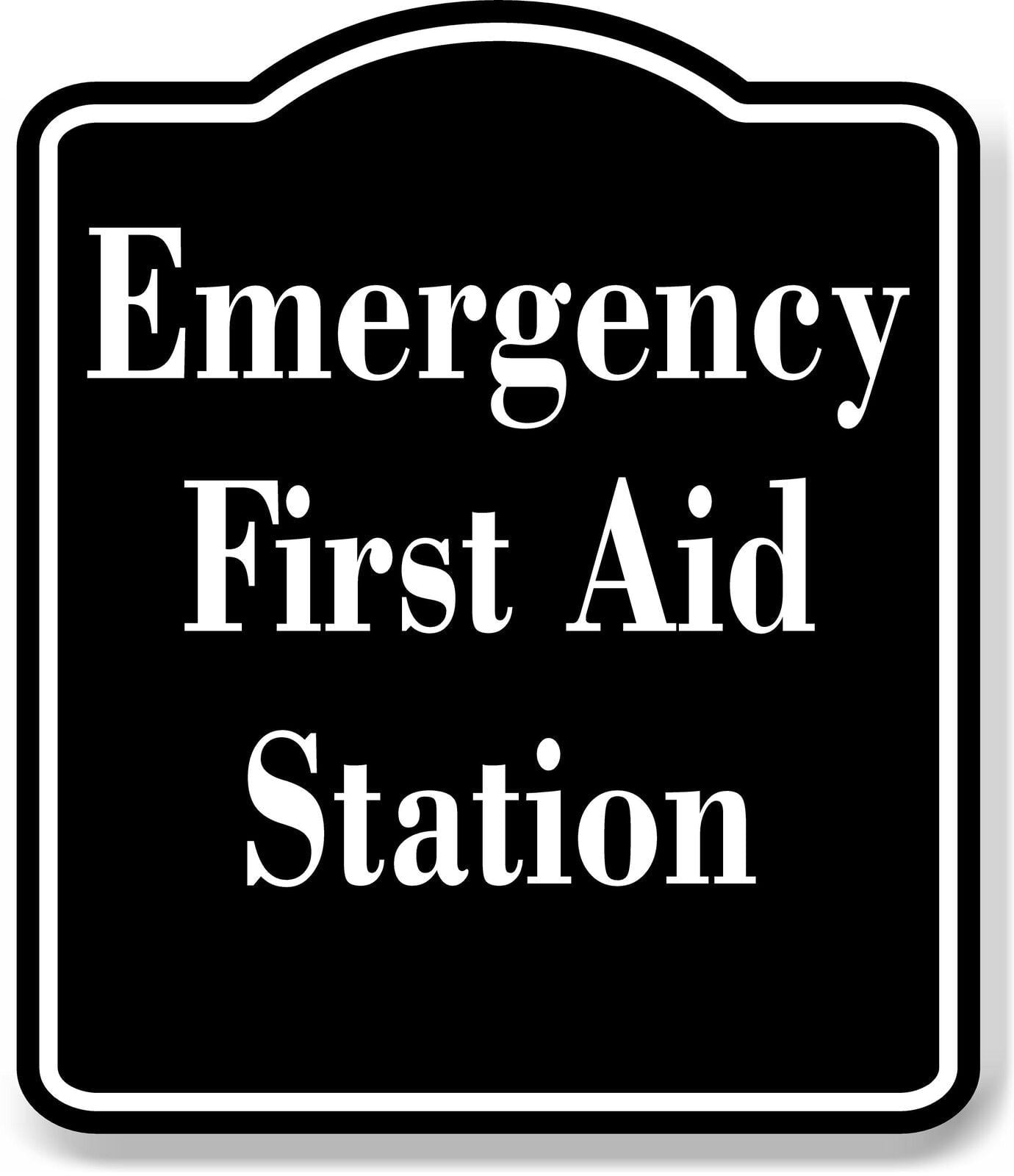 Emergency First Aid Station OSHA BLACK Aluminum Composite Sign, 15"x18 ...