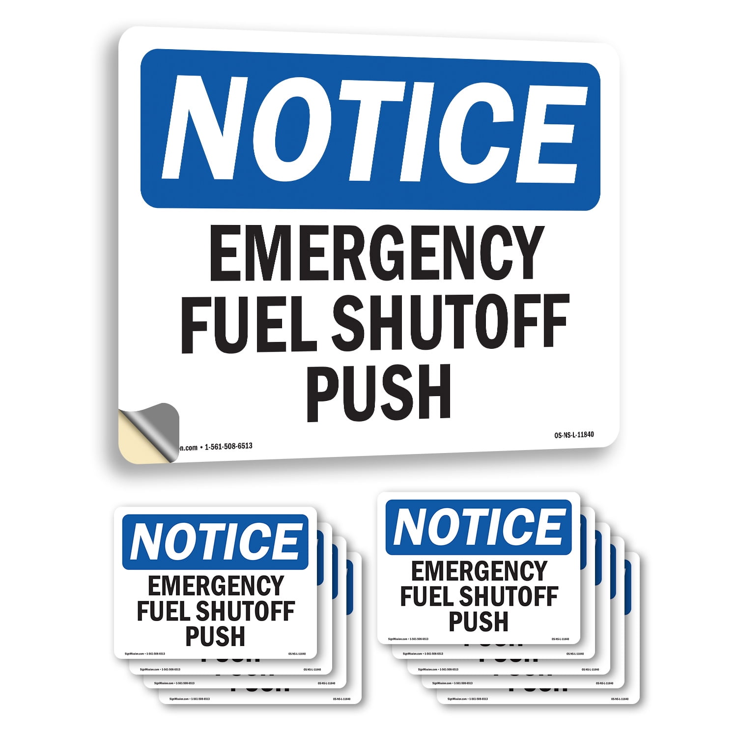 Emergency Fuel Shutoff Push OSHA Notice Vinyl Decal Label 18 Inch x 12 ...