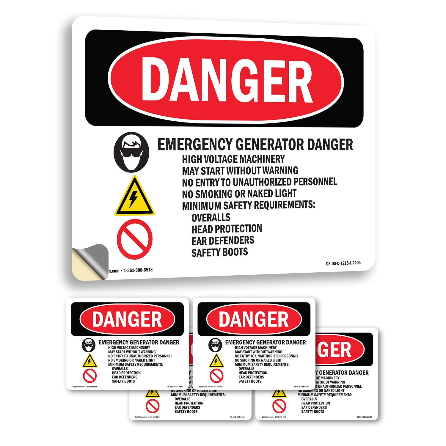 Emergency Generator Danger High OSHA Danger Vinyl Decal Label 18 Inch x ...
