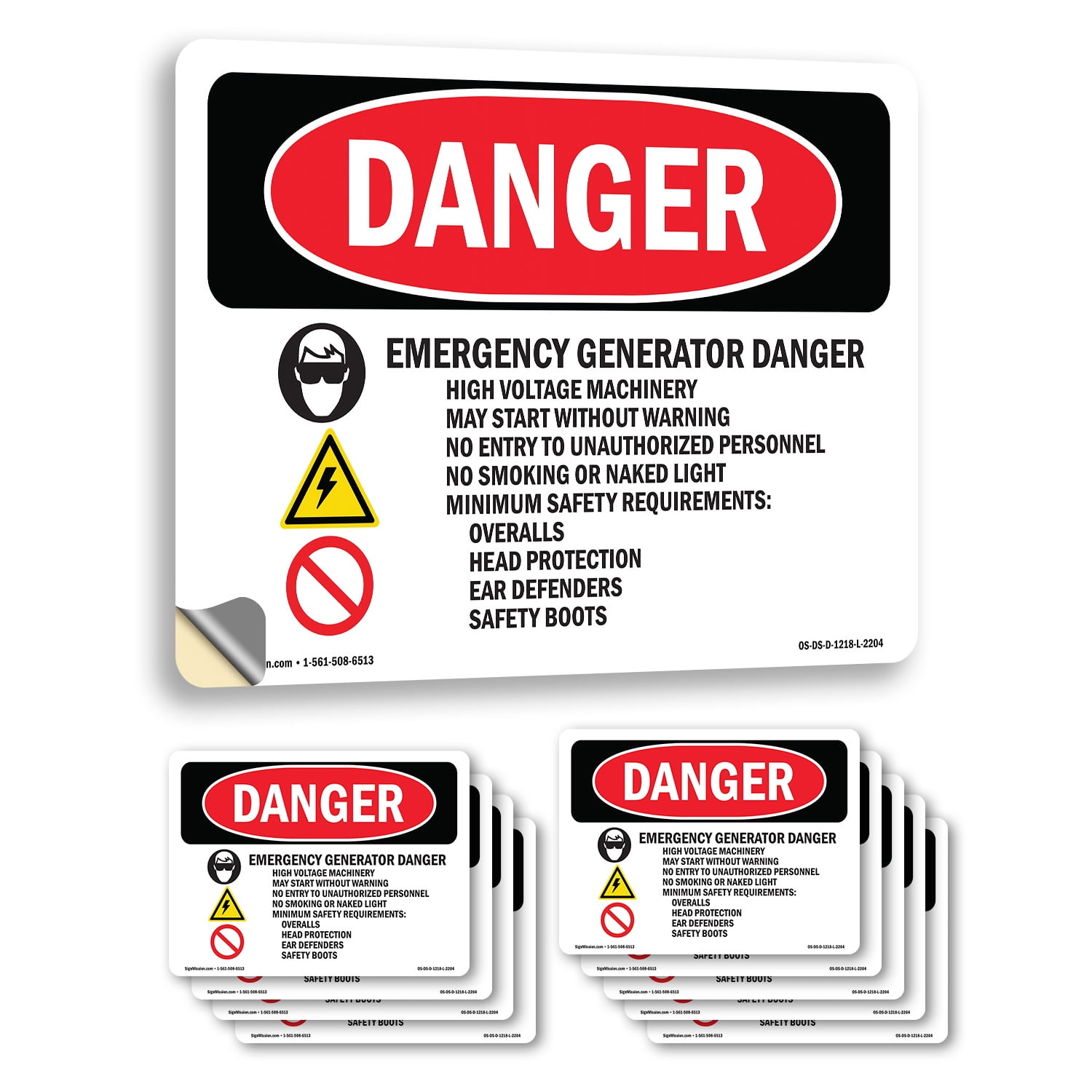 Emergency Generator Danger High OSHA Danger Vinyl Decal Label 7 Inch x ...