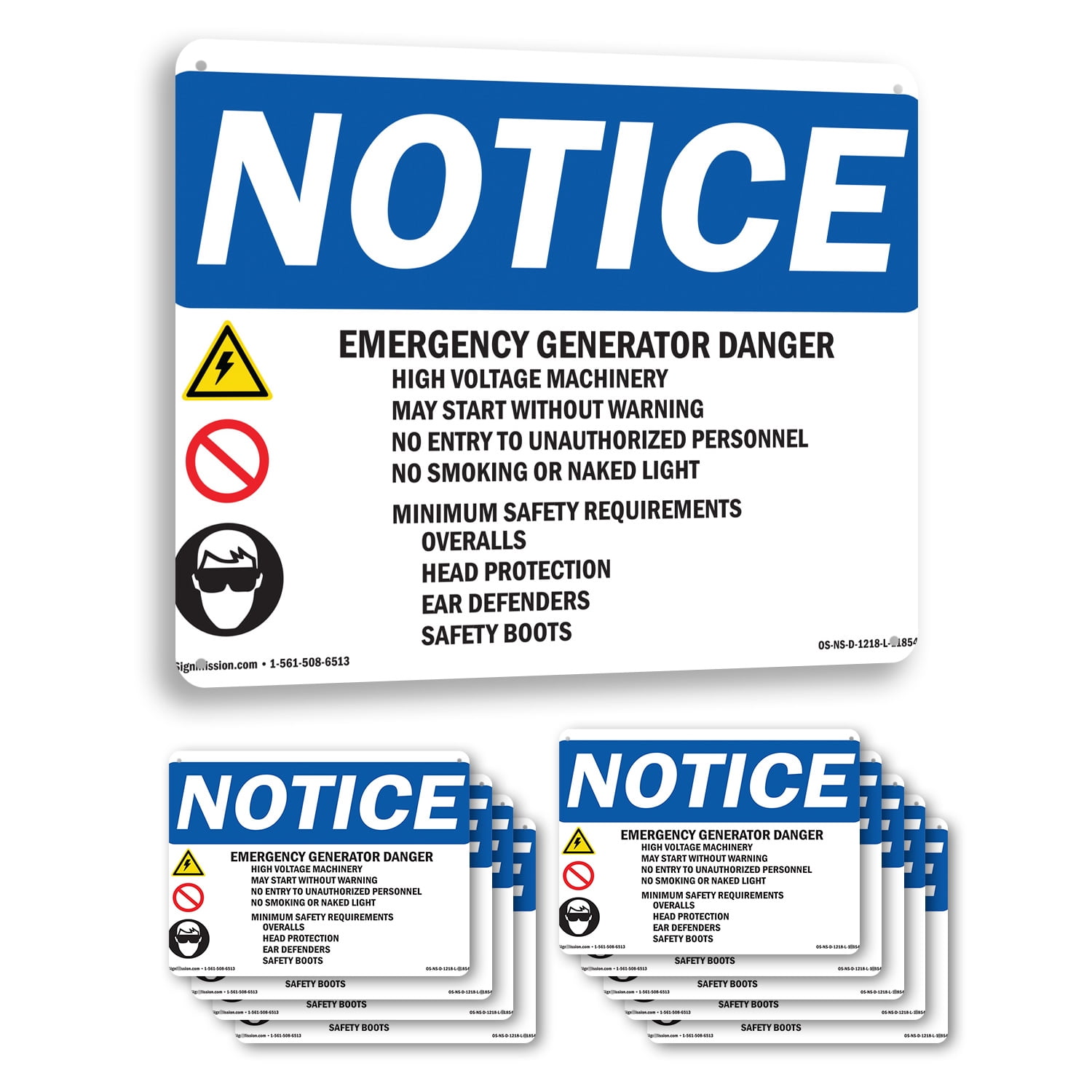 Emergency Generator Danger High OSHA Notice Rigid Plastic Sign 10 Inch ...