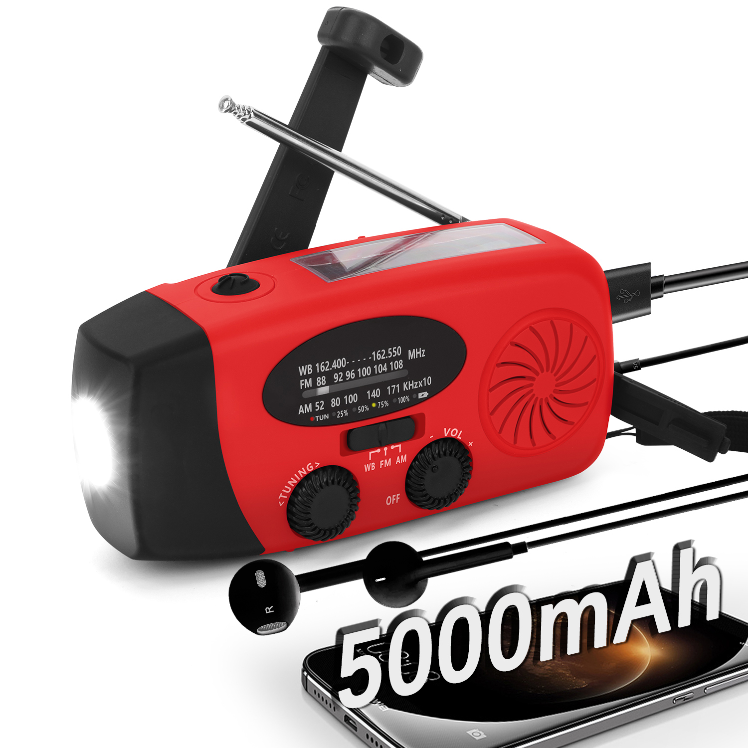 Emergency Hand Crank Radio with LED Flashlight for Emergency, AM/FM ...