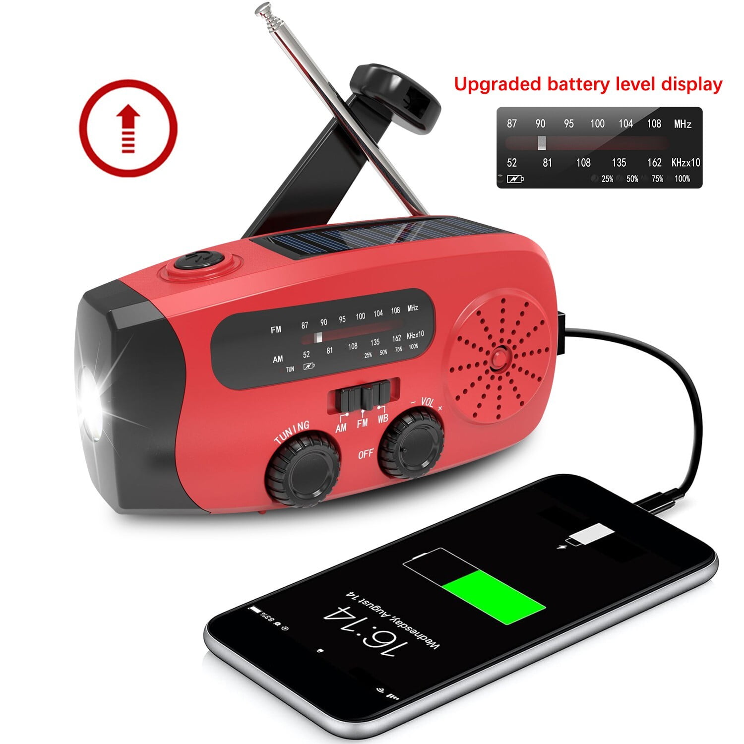 Emergency Radio with Hand Crank & Solar Power, Flashlight, Portable ...