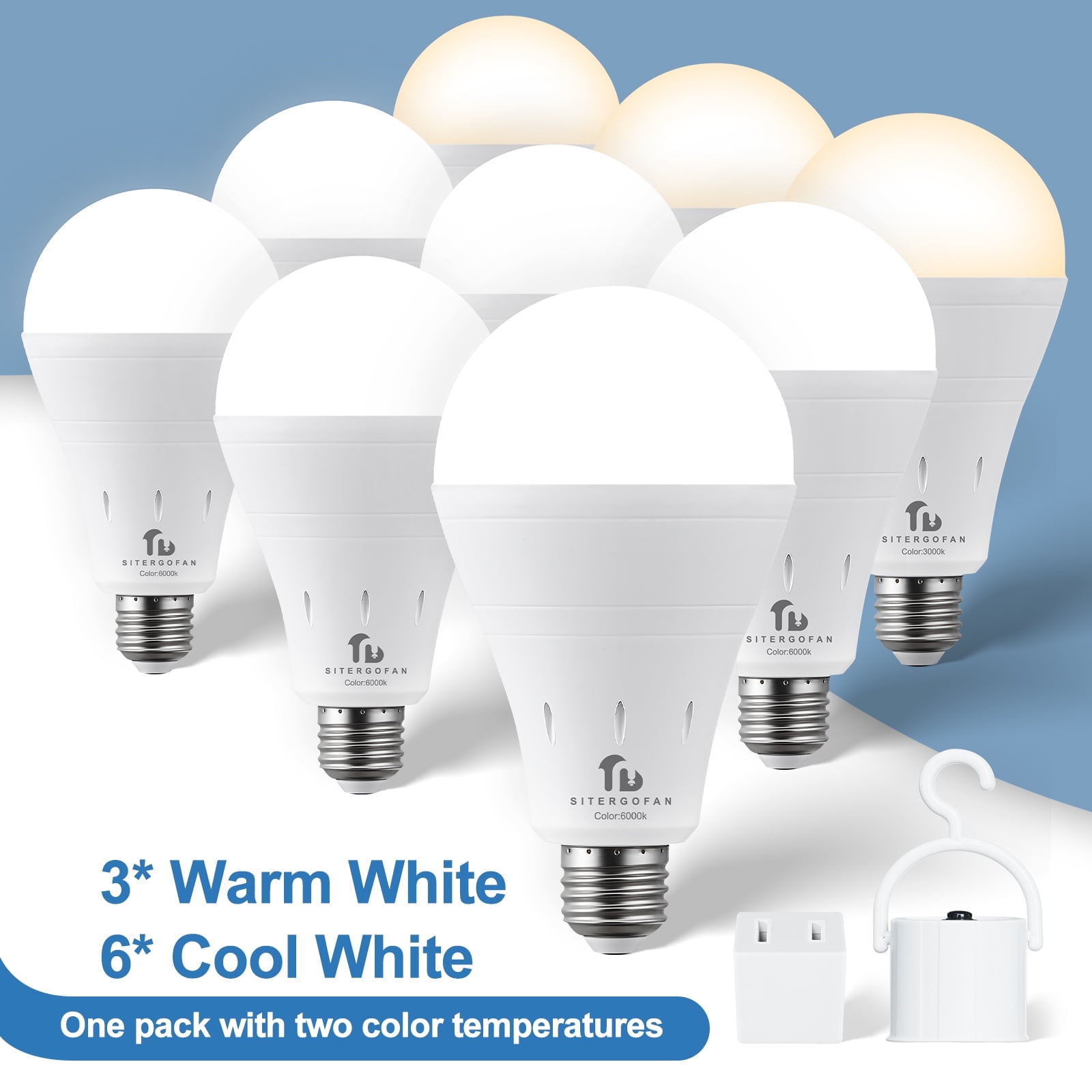SITREGOFAN Rechargeable Emergency Light Bulbs, 9 Pack, 12W, 750lm ...