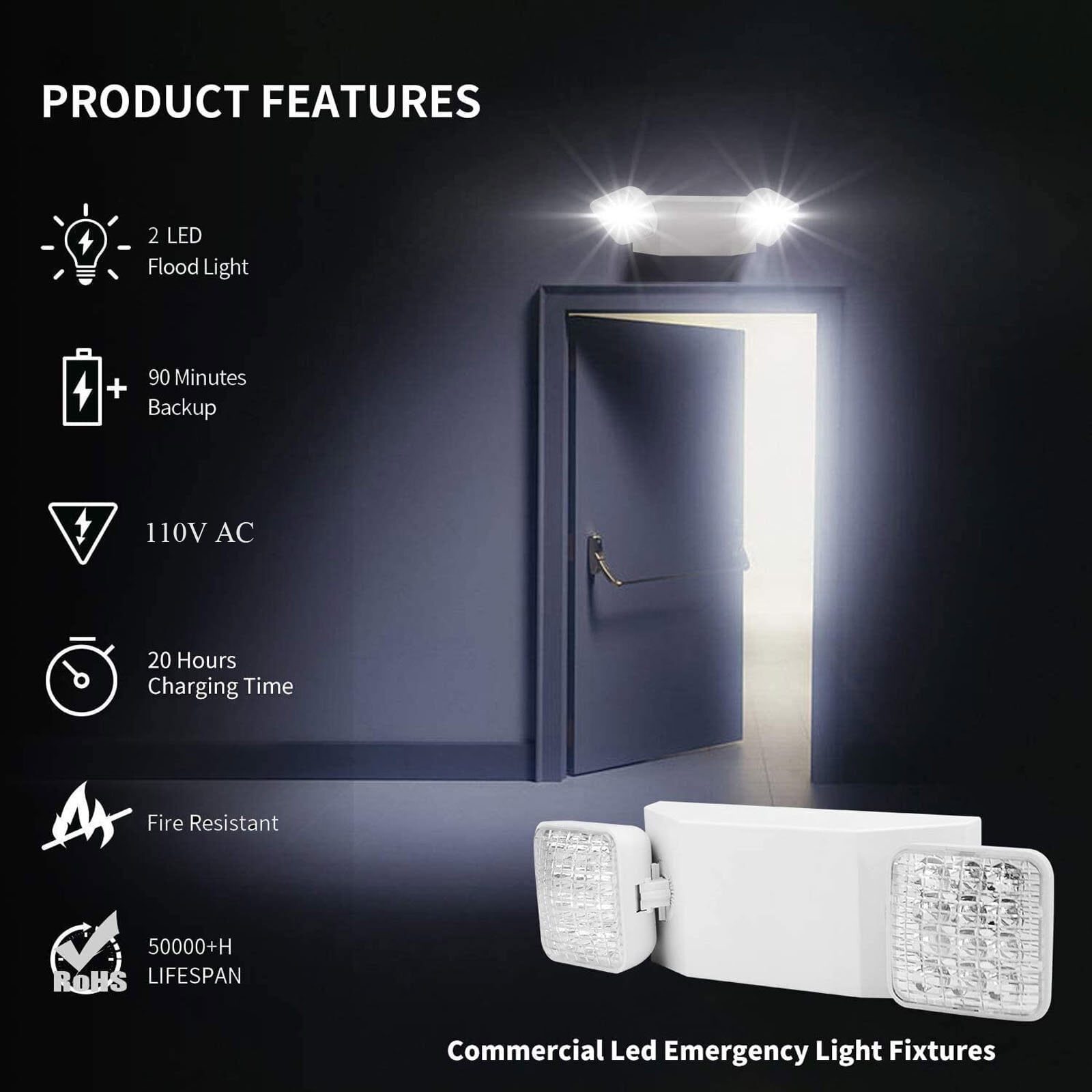 Emergency Lights Commercial Emergency Flood Lights Backup Battery Wall ...