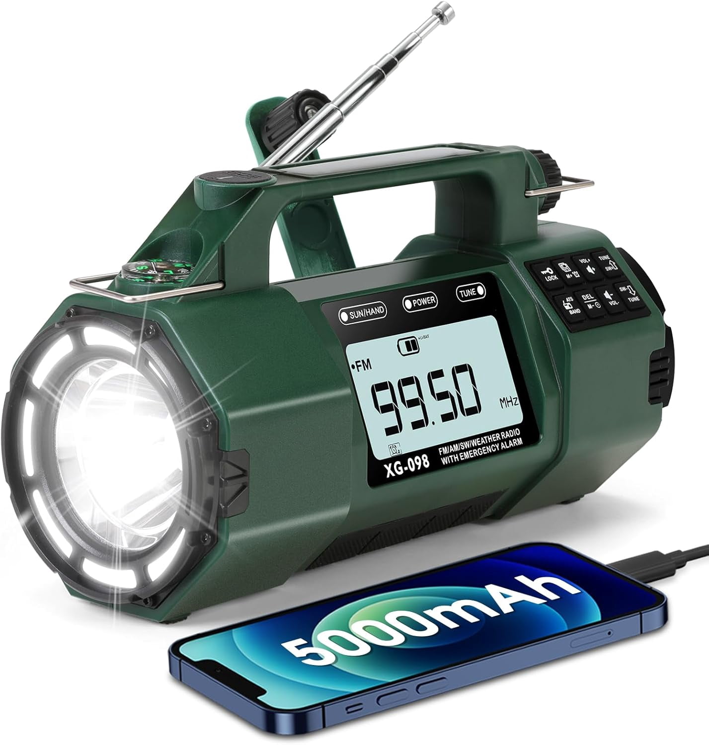 Emergency NOAA Weather Alert Radio FM/AM/SW, Hand Crank Solar Powered ...