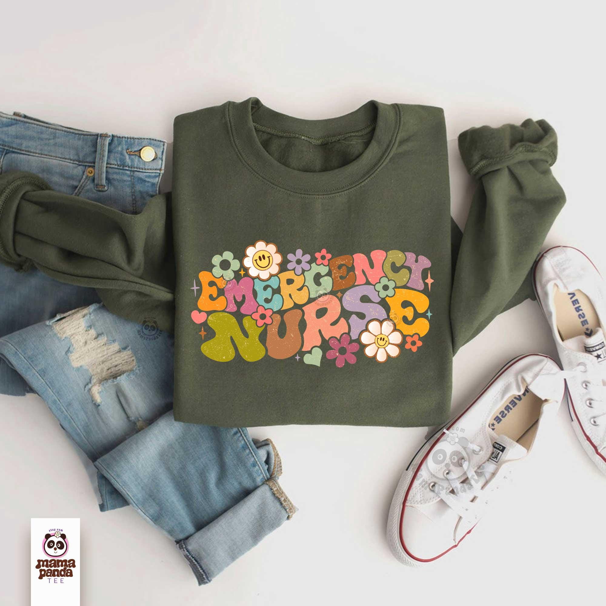Emergency Nurse Sweatshirt, Floral ER Nurse, Emergency Department ...
