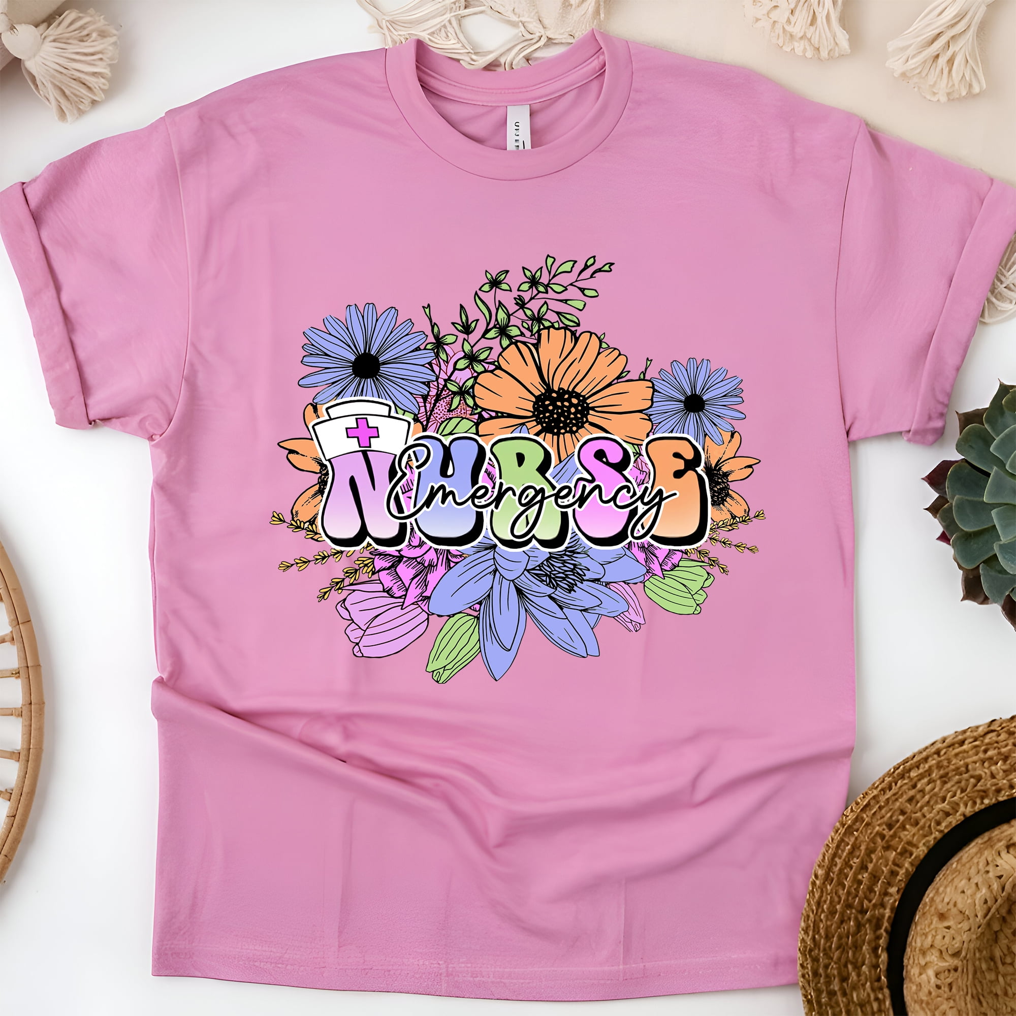 Emergency Nurse T-Shirt | Floral Graphic Nurse Appreciation Tee, Azalea ...