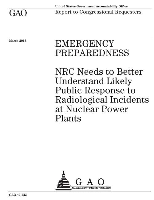 Emergency preparedness :NRC needs to better understand likely public ...