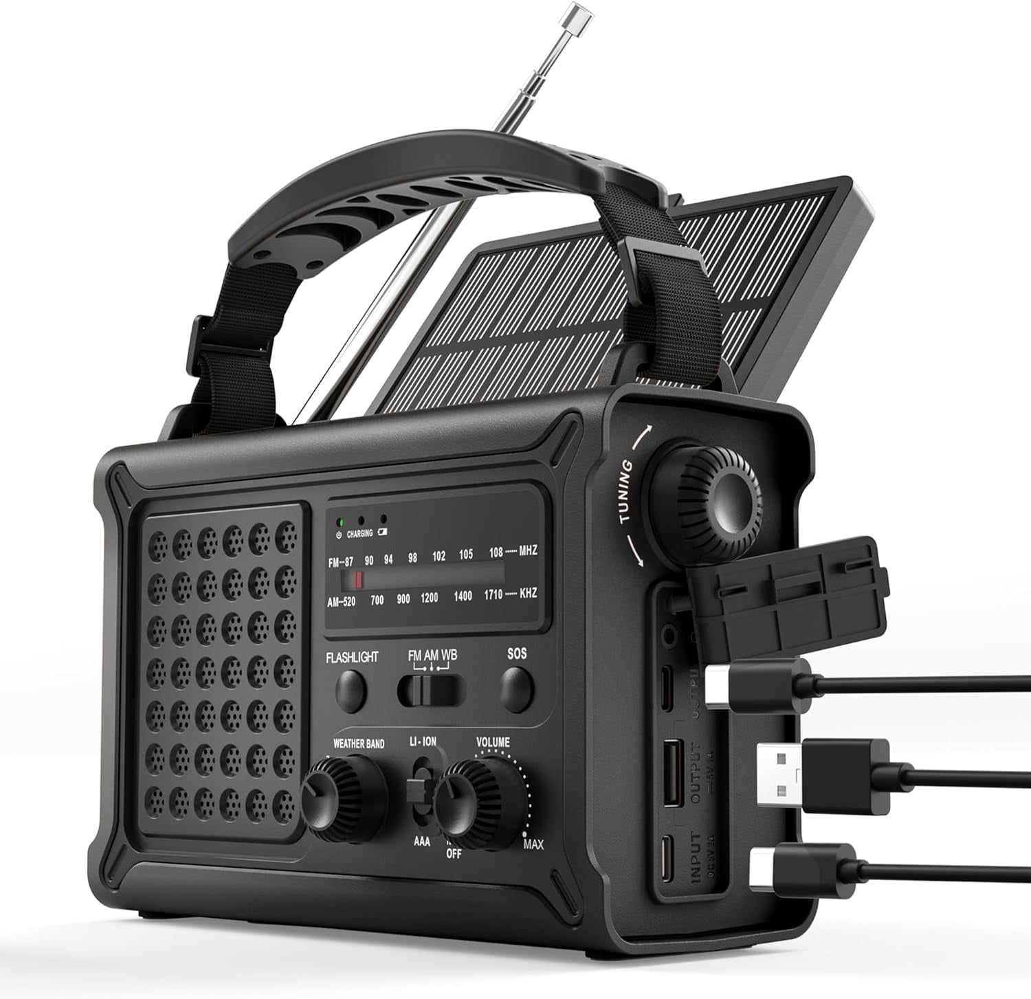 Emergency Radio, Hand Crank & Solar Powered NOAA Weather 12000mAh Power ...