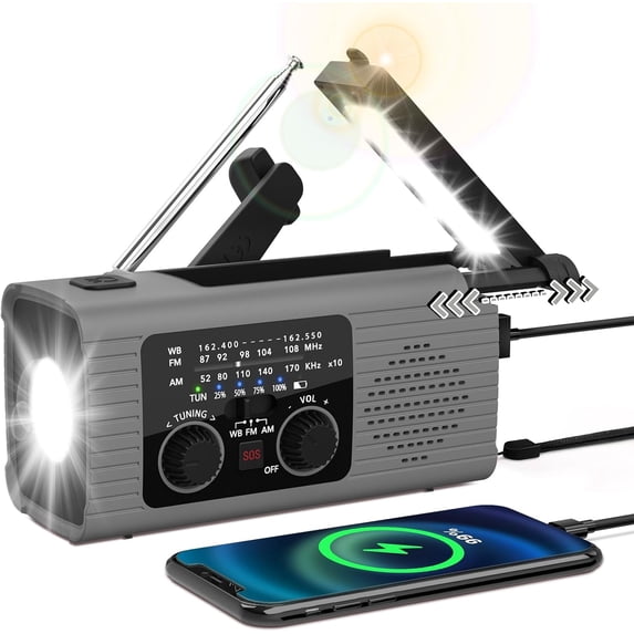 Emergency Radio, Solar Charging Weather Alert Radio, Portable AM/FM ...