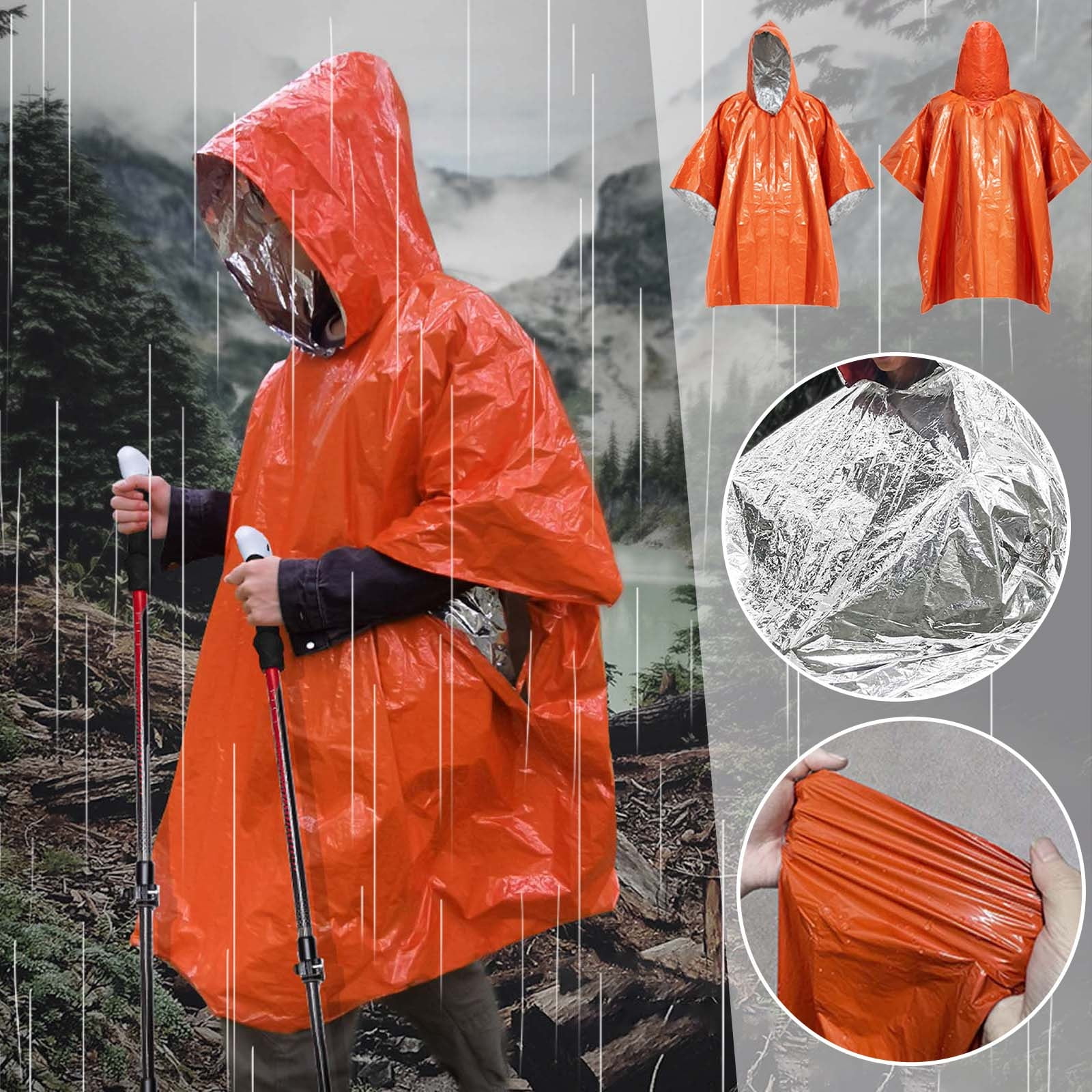 Emergency Raincoat, Cold Weather Gear, Portable PE Aluminum Film ...