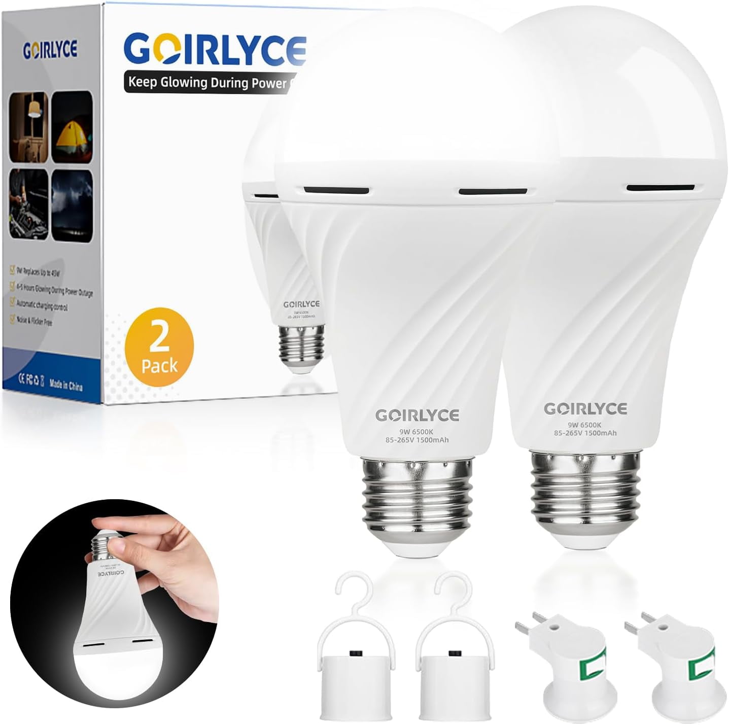 Emergency Rechargeable Light Bulbs, White Battery Operated Light Bulb ...