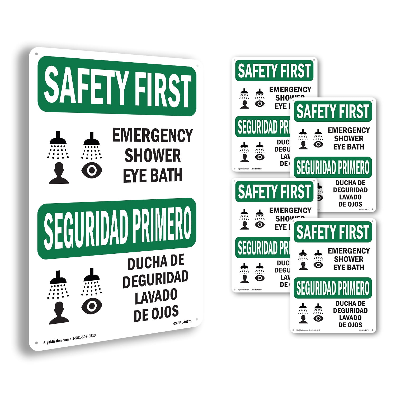 Emergency Shower Eye Bath Bilingual OSHA SAFETY FIRST Aluminum Sign 10 ...