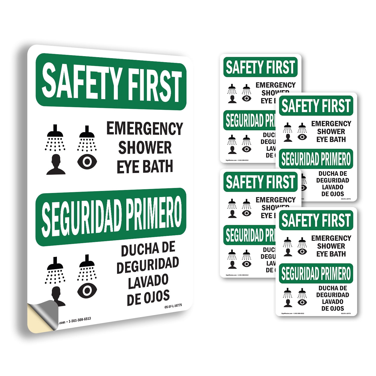 Emergency Shower Eye Bath Bilingual OSHA SAFETY FIRST Vinyl Decal Label ...