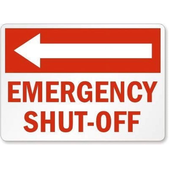Emergency Shut-Off (Arrow Left), Tin Sign, Metal Sign, Size: 8 x 12 ...