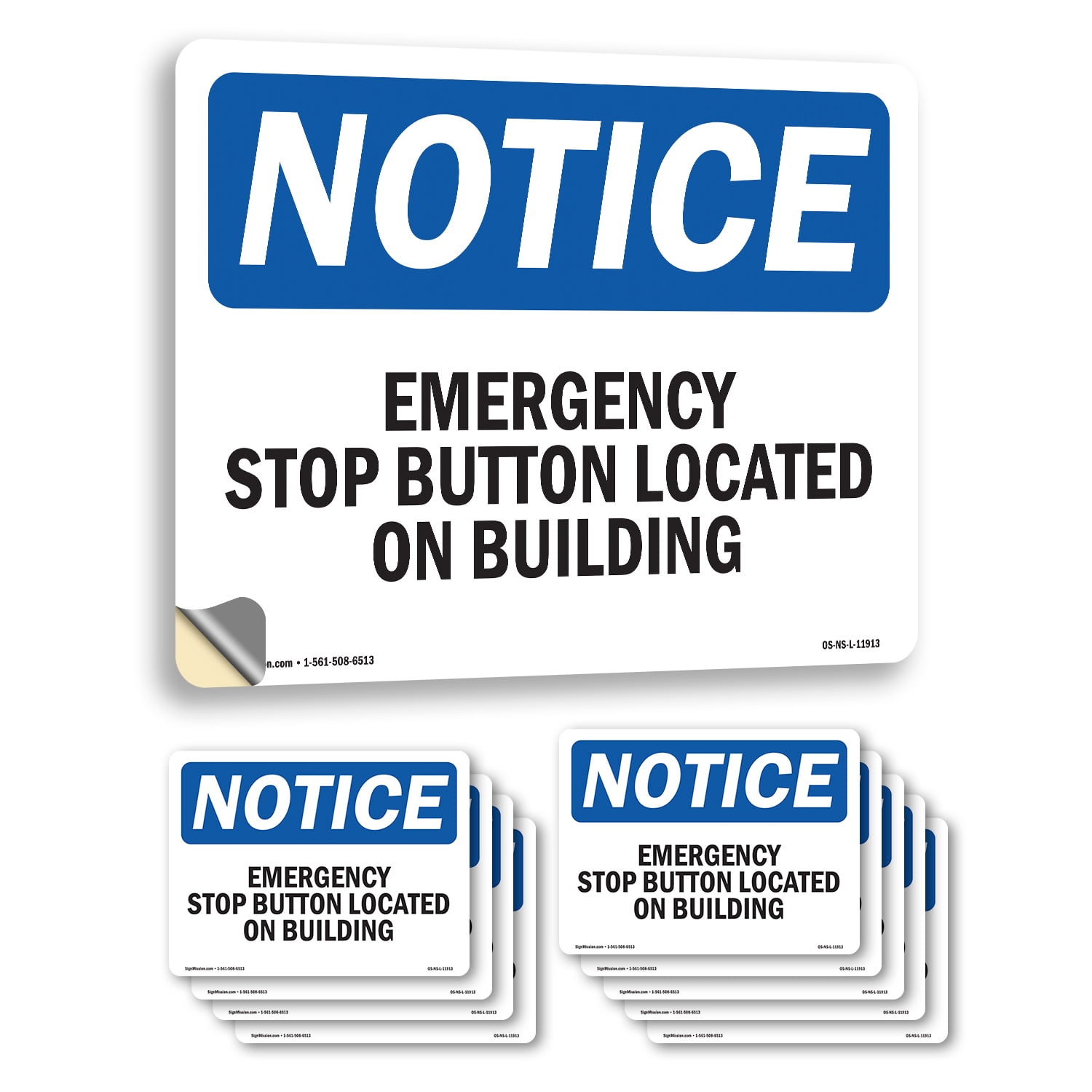 Emergency Stop Button Located On Building OSHA Notice Vinyl Decal Label ...