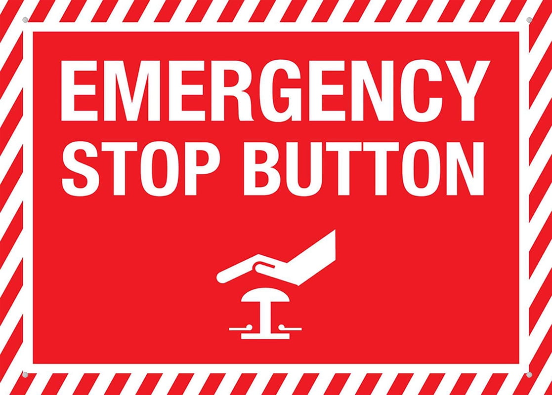 Emergency Stop Button Symbol Sign Aluminum 8X12 Inch Uv Ink Printed For ...