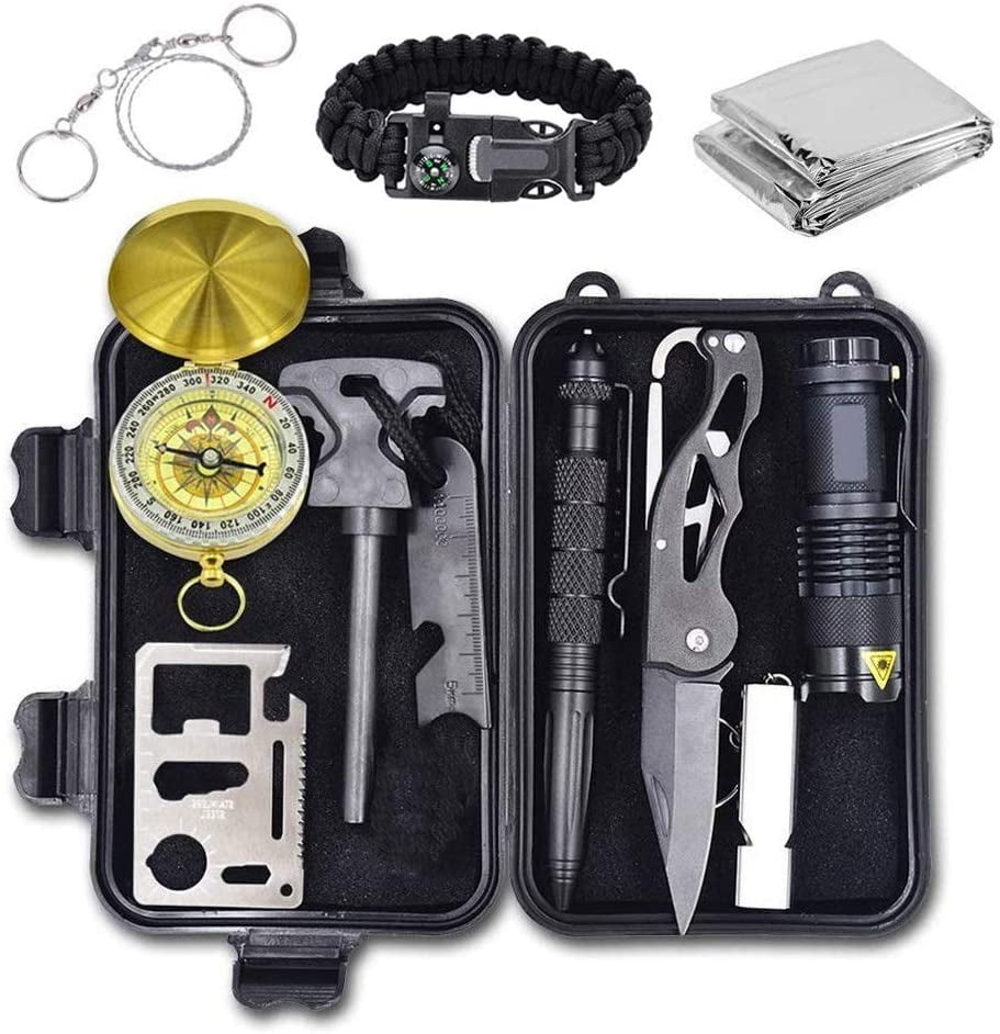 Emergency Survival Kit, 12 in-1 Outdoor Survival Gear Lifesaving Tools ...