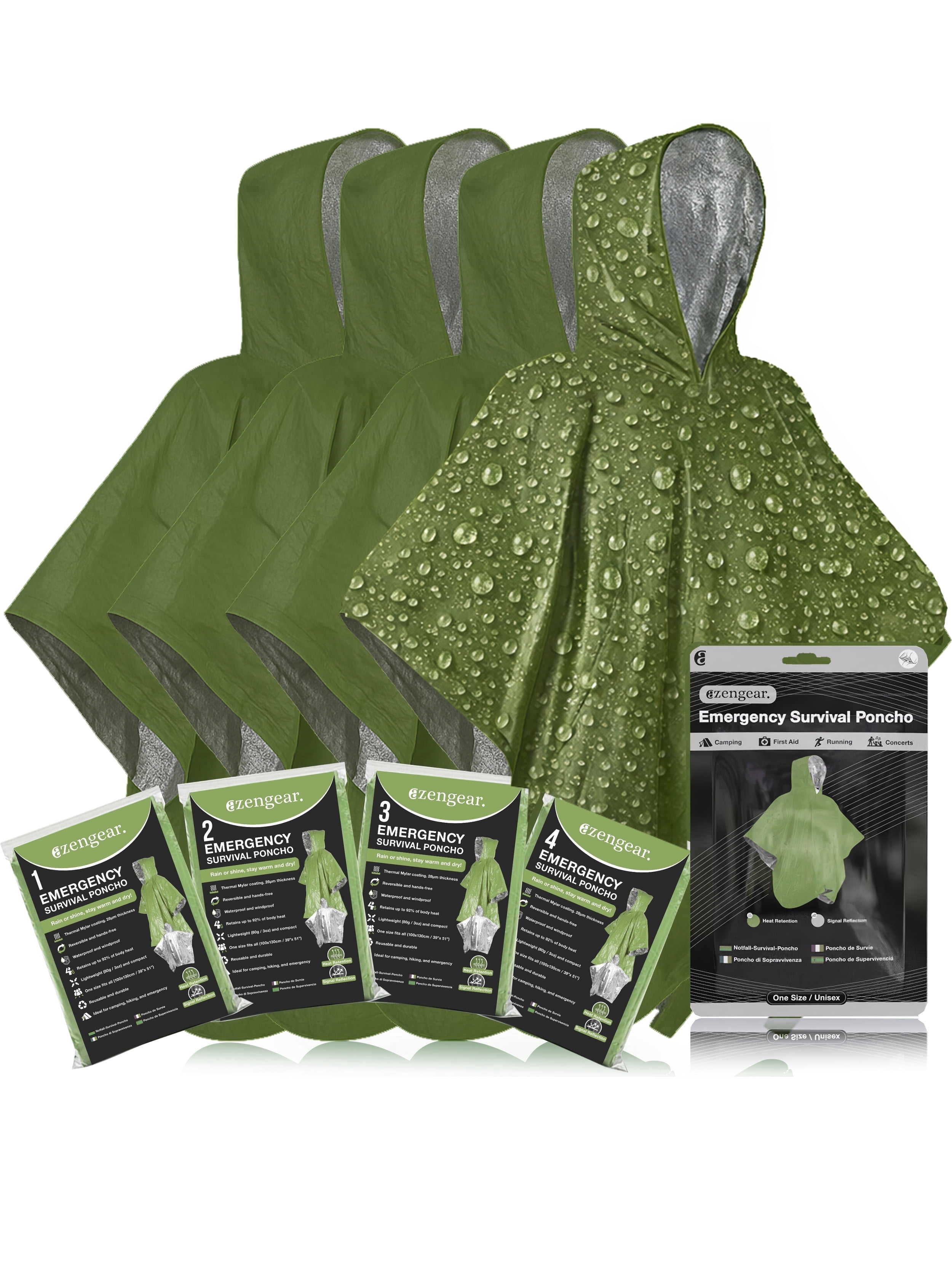 Emergency Survival Poncho (4 Pack) Thermal Mylar Foil Blanket for Heat ...