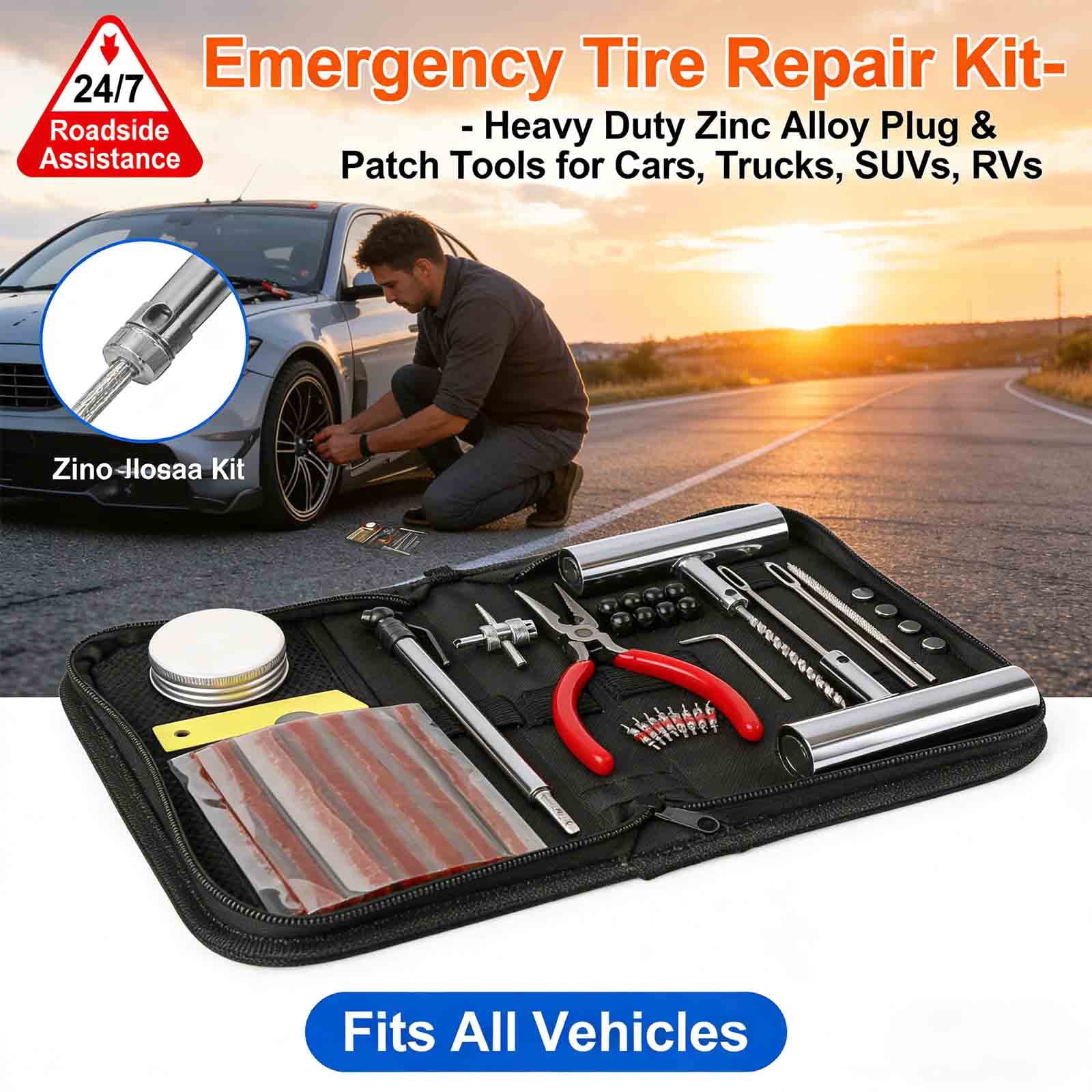 MKDAQIQIU Emergency Tire Repair Kit - Heavy Duty Zinc Alloy Plug ...
