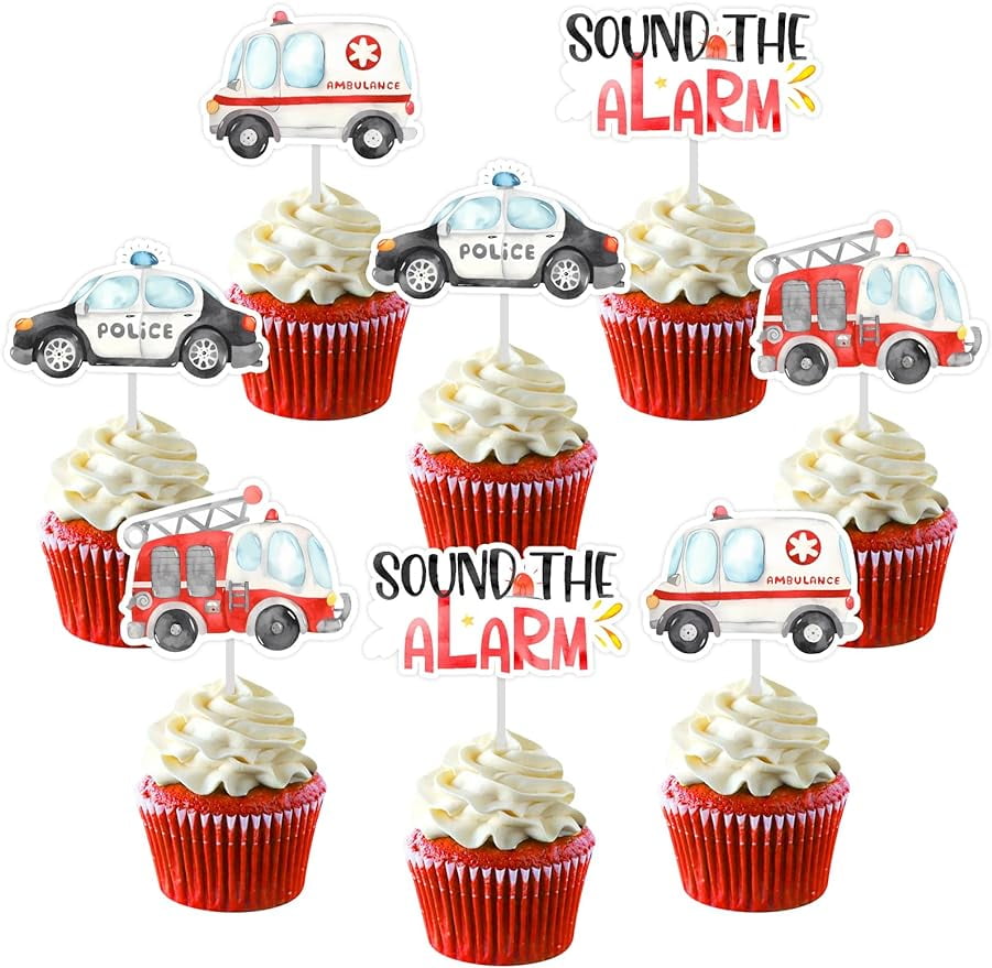Emergency Vehicle Party Decorations, 36PCS Rescue Vehicles Cupcake ...