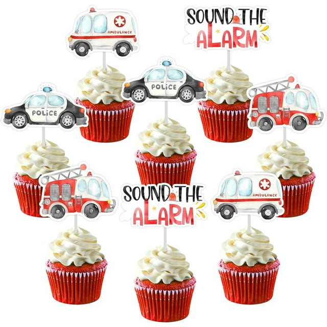 Emergency Vehicle Party Decorations, 36PCS Rescue Vehicles Cupcake ...