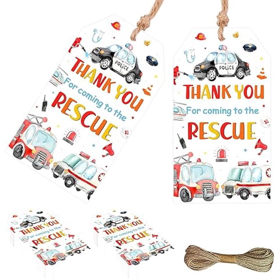Emergency Vehicle Party Decorations, 50 Pack Rescue Vehicles Thank You ...