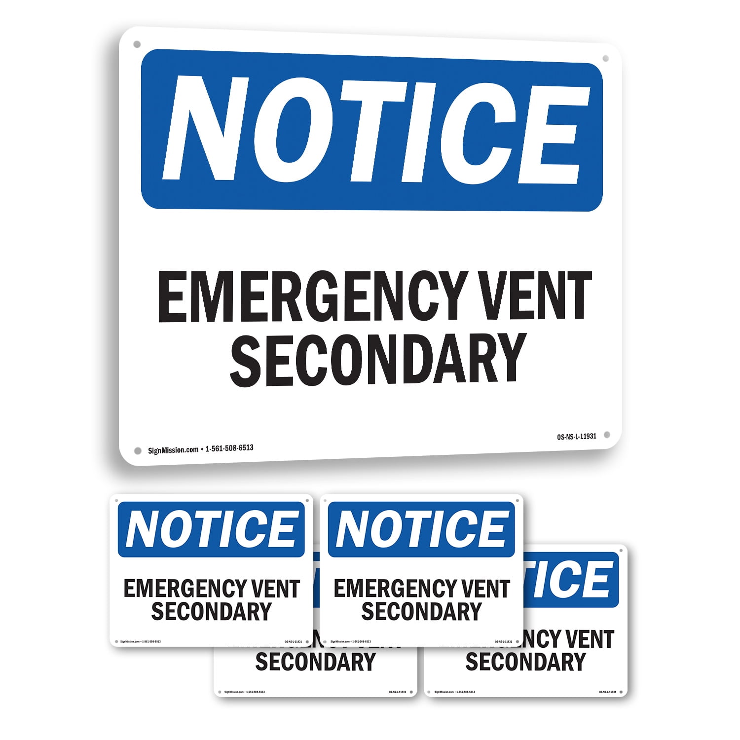 Emergency Vent Secondary OSHA Notice Rigid Plastic Sign 24 Inch x 18 ...