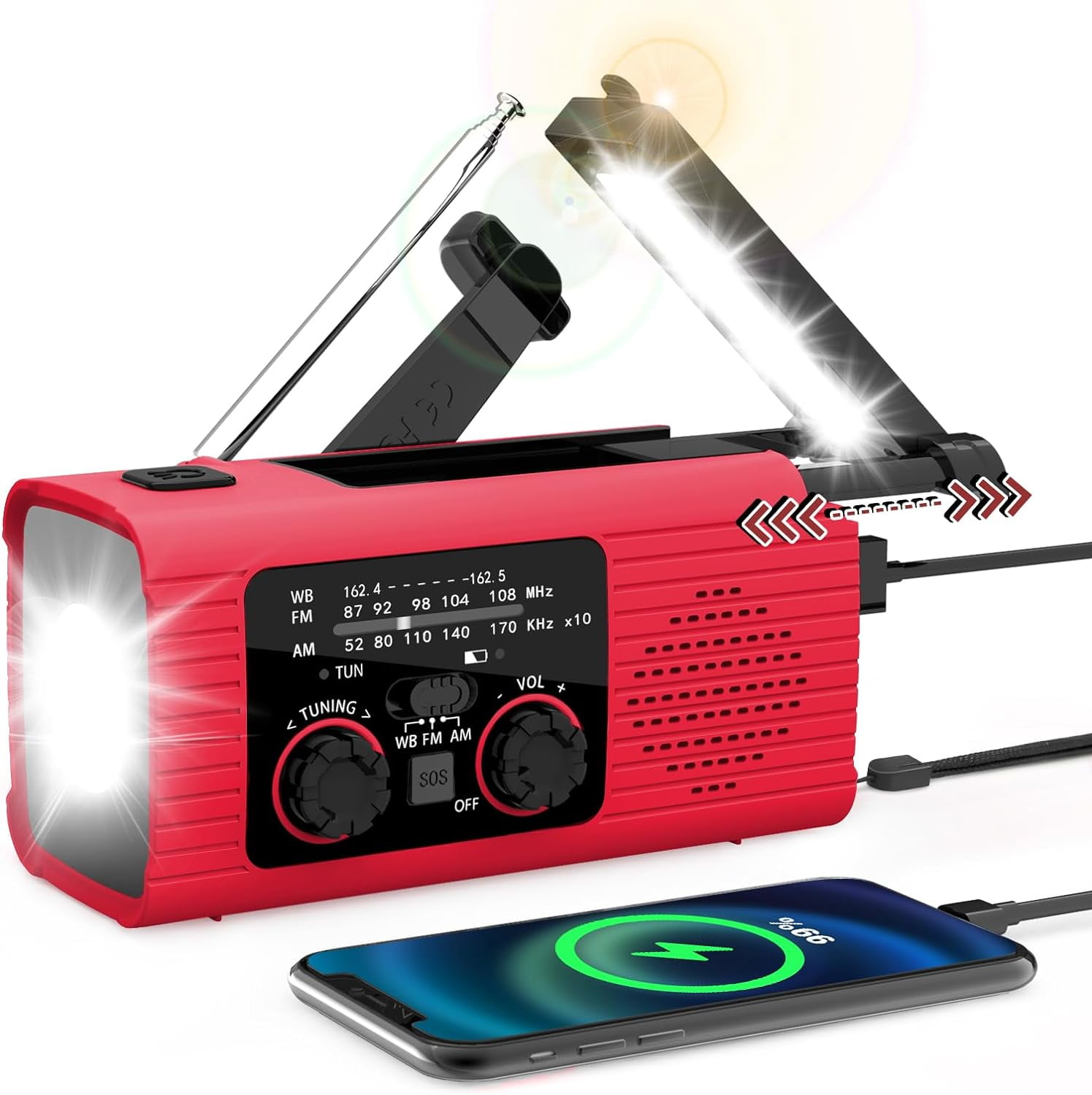 Emergency Weather Radio, 4000Mah Solar Powered Weather Alert Radio With ...