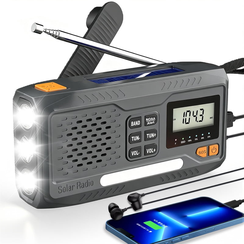 2000mAh/7400mWh Solar Emergency Radio, AM/FM/NOAA Weather Radio, Hand ...