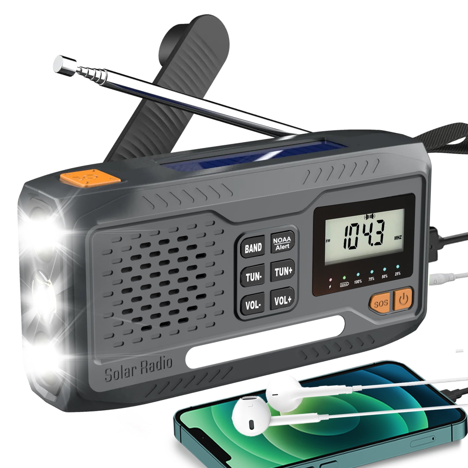 Echainstar Emergency Weather Radio, NOAA AM/FM/Solar Hand Crank with ...