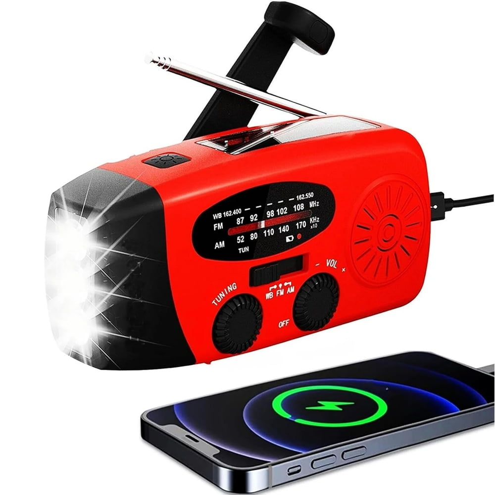 Emergency Weather Radio, Solar Hand Crank Self-Power with LED ...