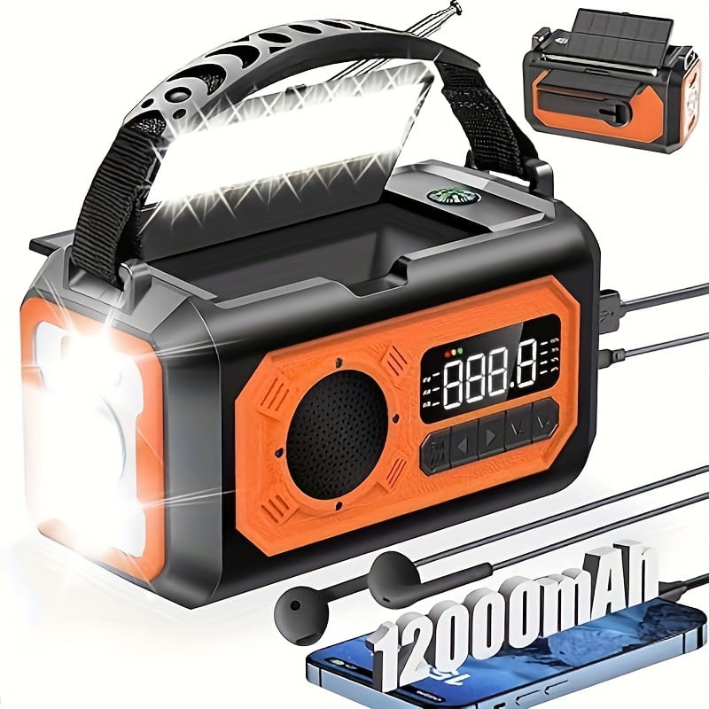 Emergency Weather Radio Solar Radio with Hand Crank and Type-C Charging ...