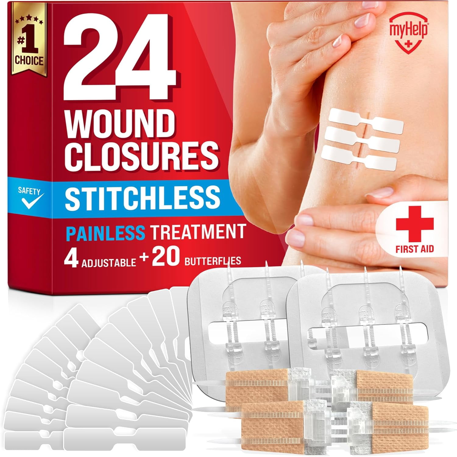 Emergency Wound Closure Strips - 24pk 3 Types Easy to Use Butterfly ...