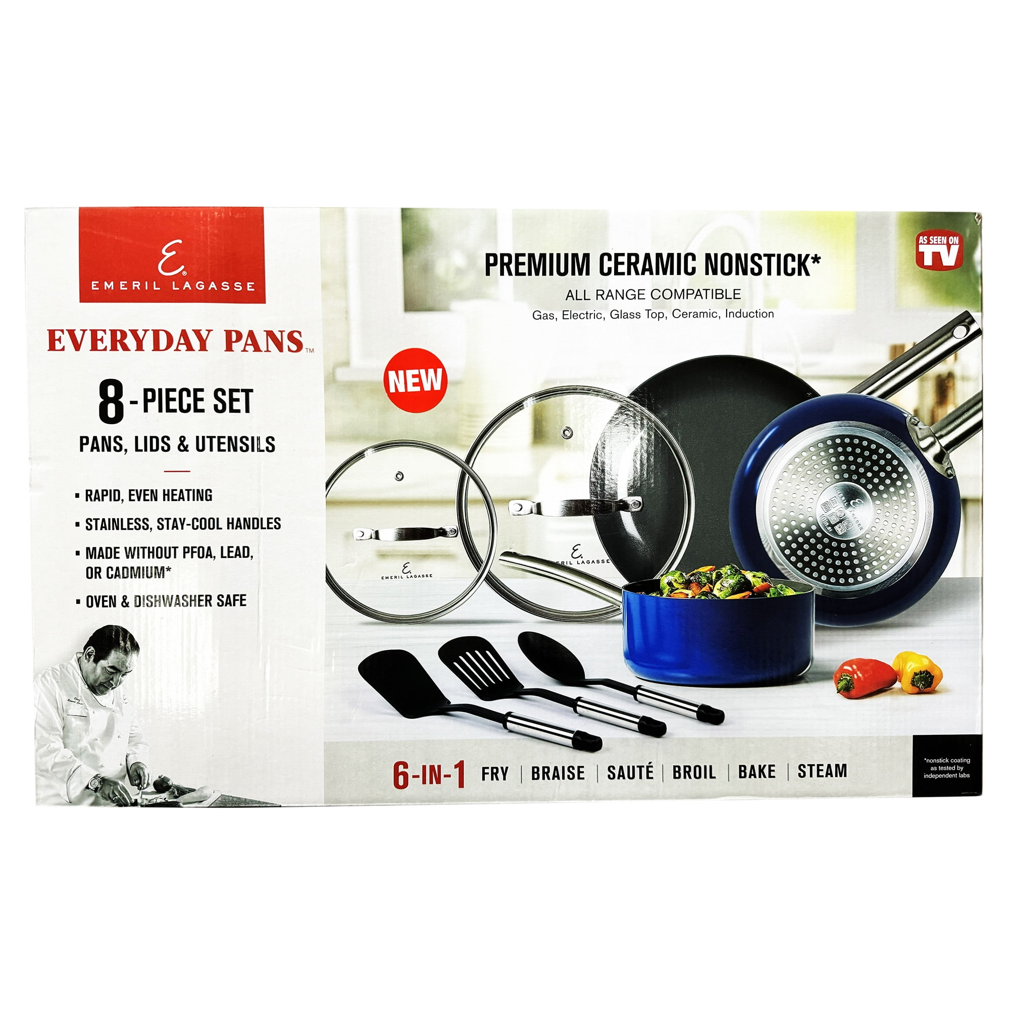 Emeril Everyday Pans 8 Piece Premium Ceramic Nonstick Cookware Set ...
