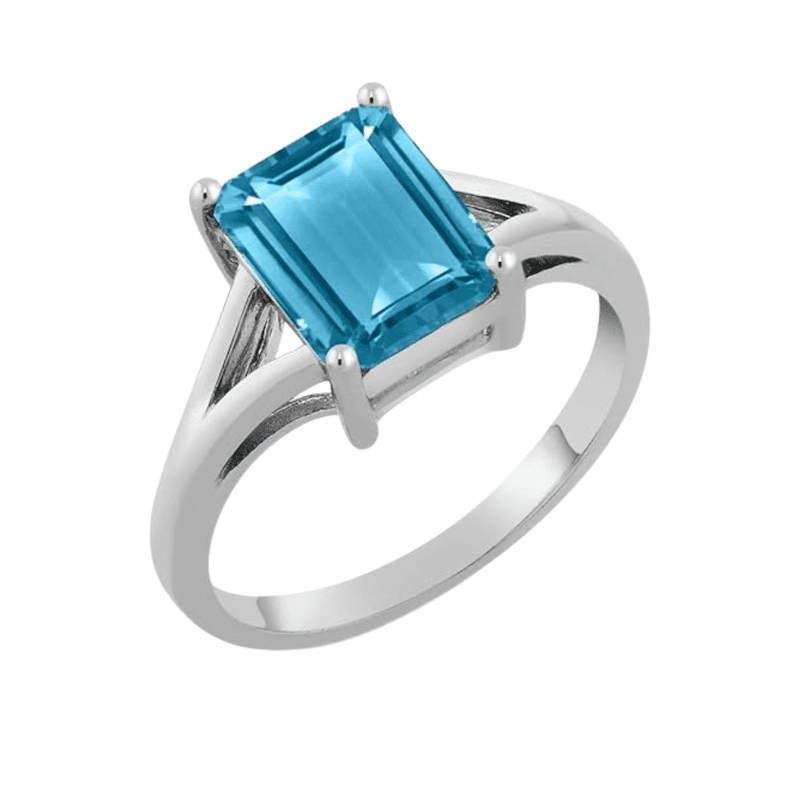 Emerlad Cut Swiss Blue Topaz Ring in 925 Sterling Silver - Proposal ...