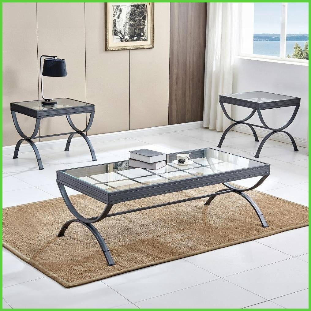 Emerson 3-Piece Silver Coffee Table Set with Tempered Glass Tops ...