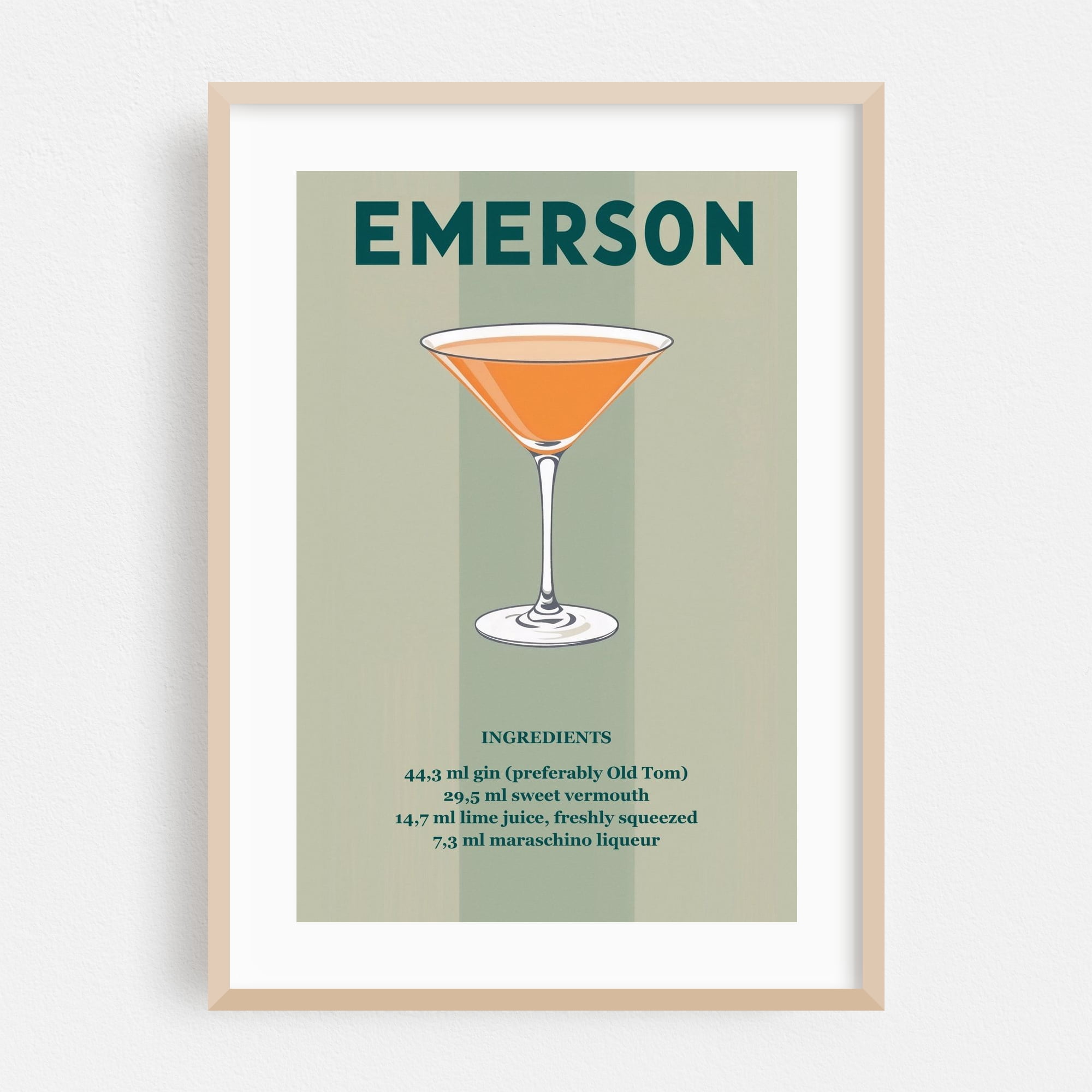 Emerson - Illustration Cocktail Bar Vintage Typography Oak Framed Wall ...