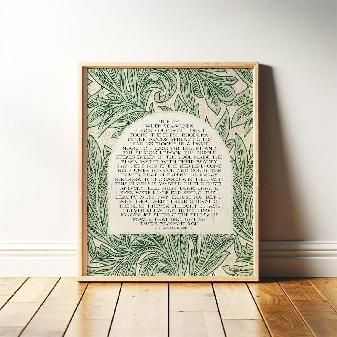 Emerson "Rhodora" Poem Print: Green Floral William Morris Art #1999 ...