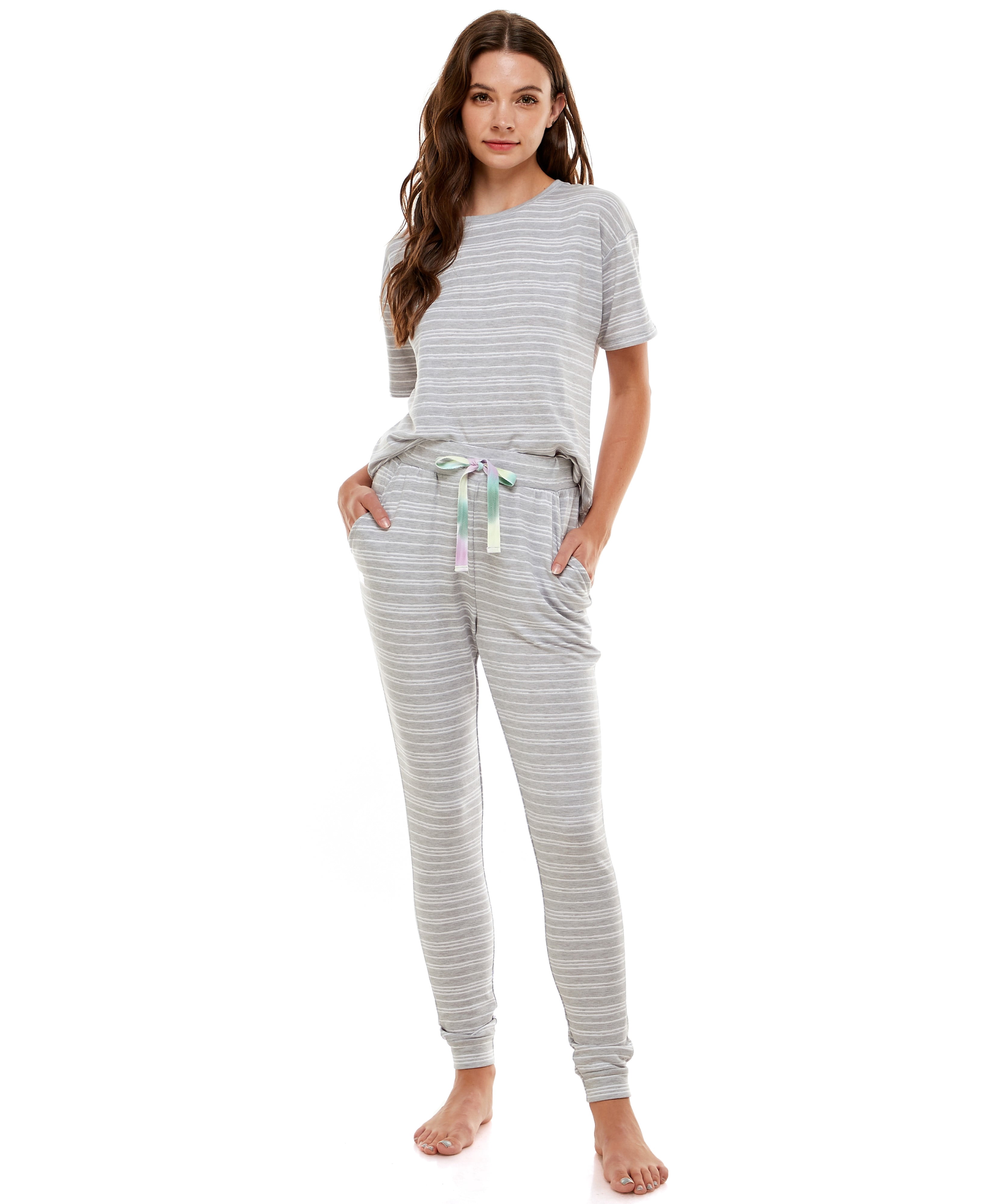 Emerson Road Brushed Butter Striped Tee & Jogger PJ Set (Juniors ...