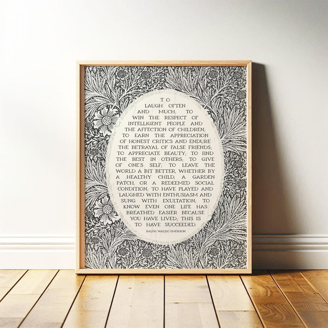 Emerson Success Quote Print: William Morris Floral Art #2092, Unframed ...
