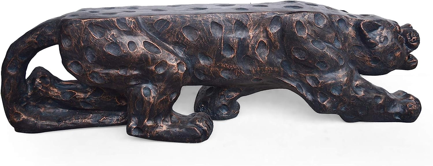 Emersyn Outdoor Leopard Shaped Concrete Bench, Antique Copper Finish ...