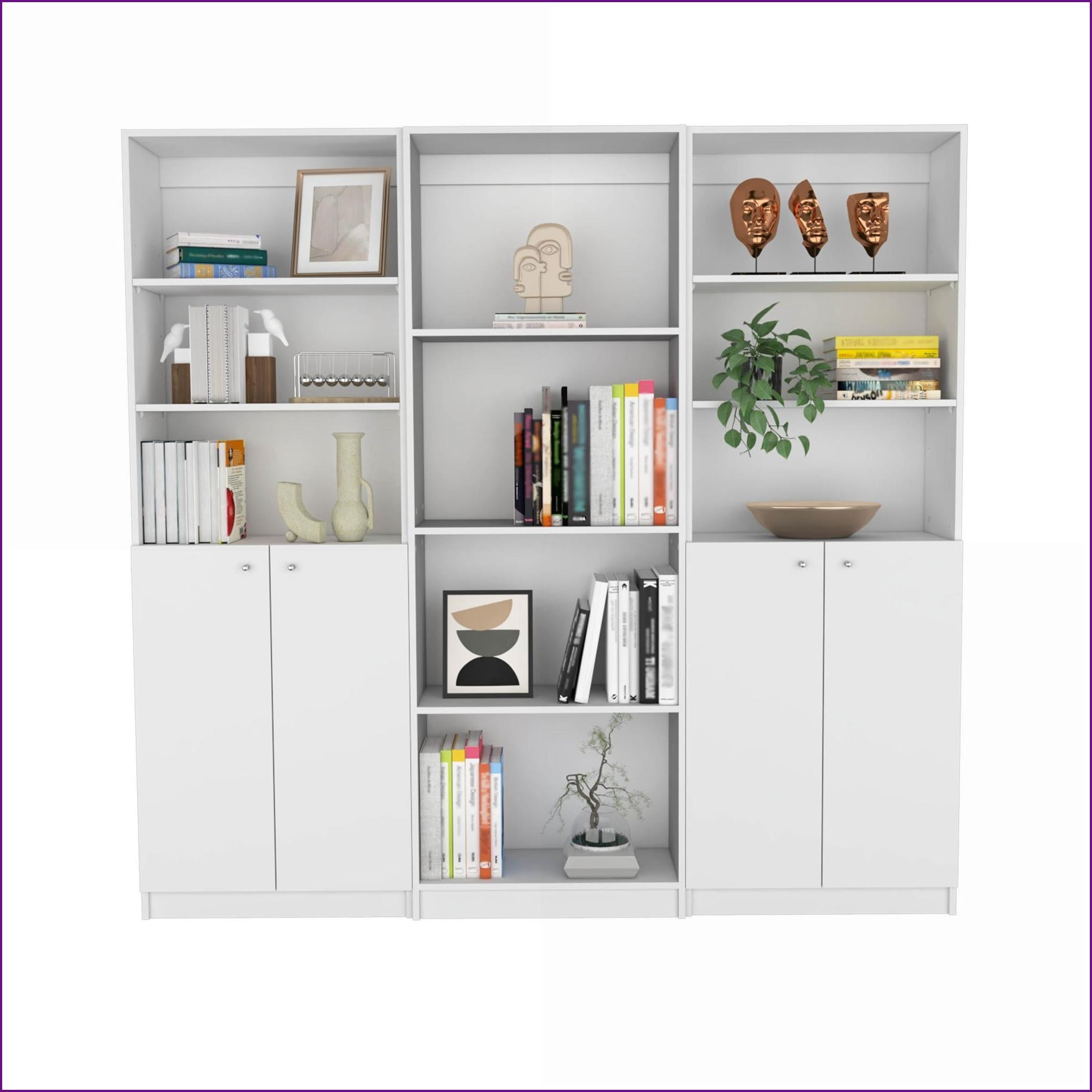 Emery 3-Piece Contemporary Living Room Set with 3 Bookcases | Snow ...