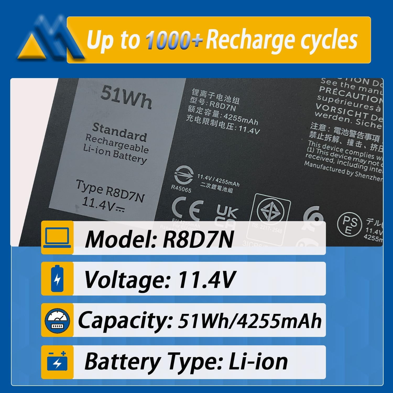 Emery TECH R8D7N Laptop Battery Compatible with Dell Precision 3540 ...