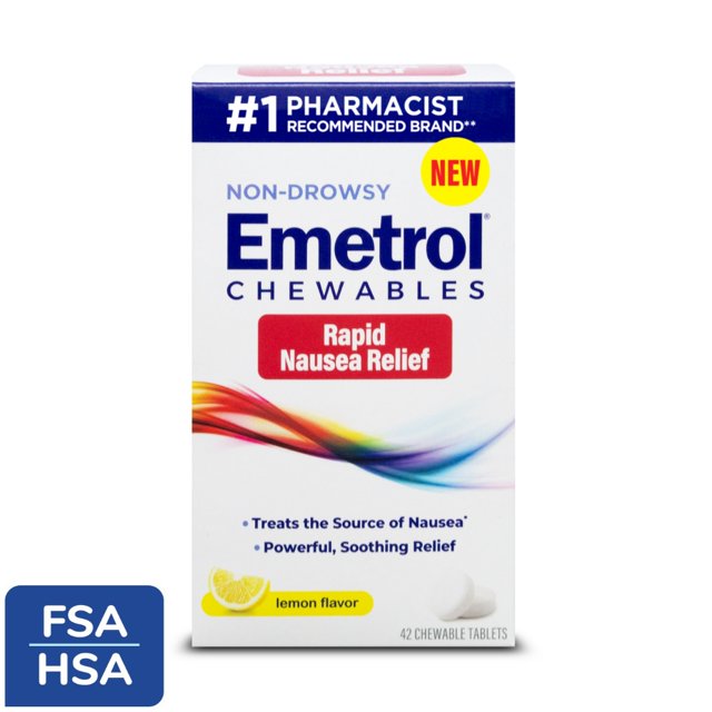 Emetrol Chewable Nausea Relief, Lemon Flavor, 42 Tablets - Walmart.com