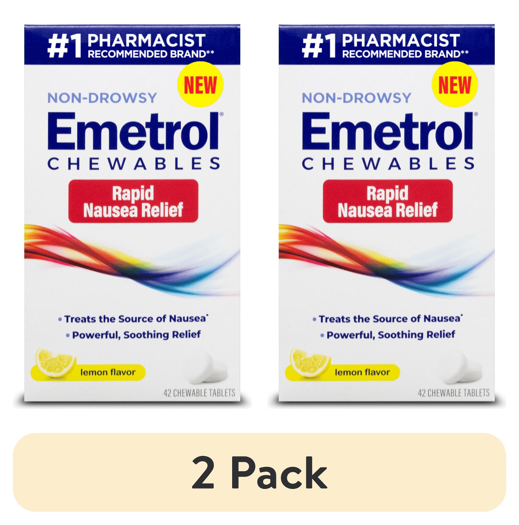 (2 pack) Emetrol Chewables for Rapid Nausea Relief Non-Drowsy, Lemon ...