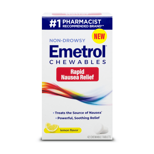 Emetrol Chewables for Rapid Nausea Relief Non-Drowsy, Lemon Flavor, 42 ...